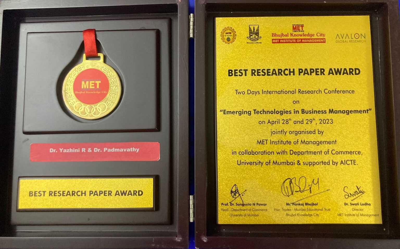 M.B.A. Student Ms. Yazhini Ramani and Assoc. Prof. Dr. G Padmavathy ...